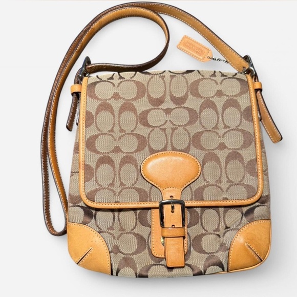 Coach | Bags | Coach Brown And Tan Crossbody Bag With Monogram Pattern ...